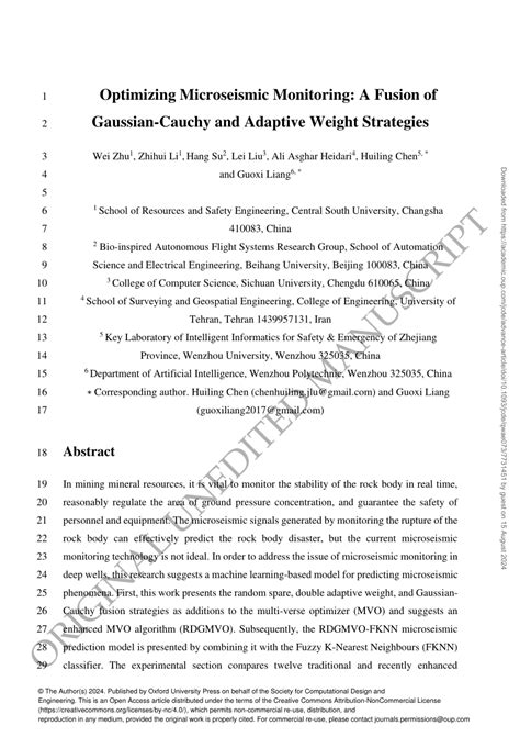 Pdf Optimizing Microseismic Monitoring A Fusion Of Gaussian Cauchy And Adaptive Weight Strategies