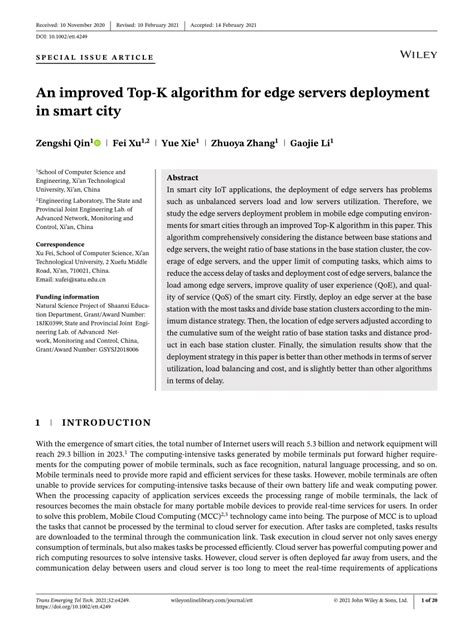 An Improved Top‐k Algorithm For Edge Servers Deployment In Smart City