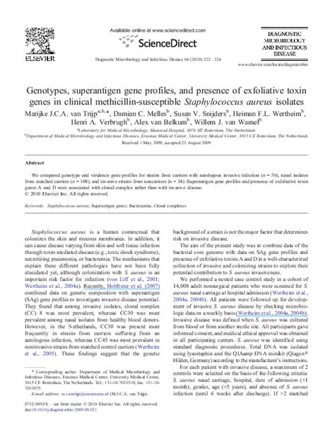 Pdf Genotypes Superantigen Gene Profiles And Presence Of Exfoliative Toxin Genes In Clinical