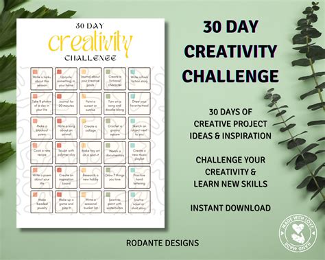 30 Day Creativity Challenge Printable Checklist Prompts Pdf Digital