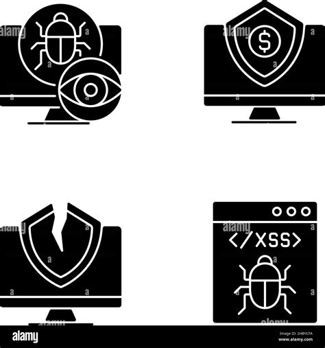 Computer Vulnerability Exploitation Black Glyph Icons Set On White