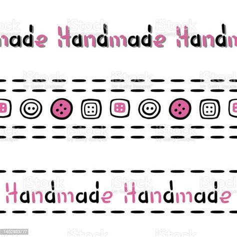 원활한 테두리 설정 수제 레터링 스티치 및 버튼 손으로 그린 낙서 컬렉션 벡터 그림입니다 개체 그룹에 대한 스톡 벡터 아트 및 기타 이미지 Istock