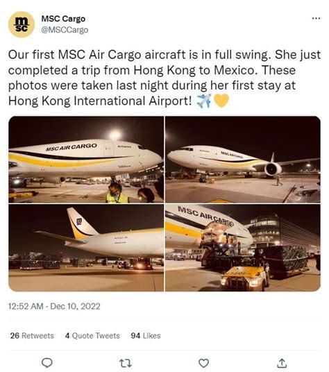Msc 에어카고 홍콩행 첫 서비스 운항