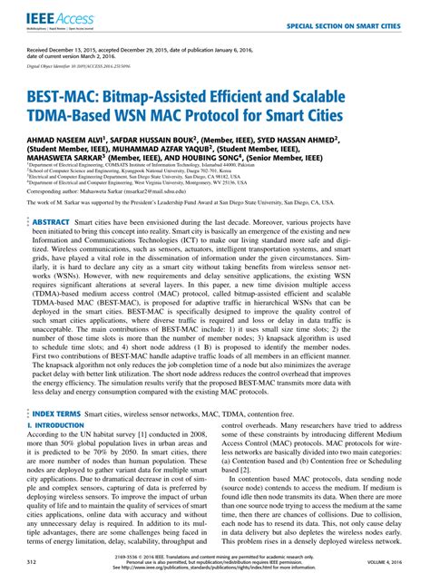Pdf Best Mac Bitmap Assisted Efficient And Scalable Tdma Based Wsn Mac Protocol For Smart Cities