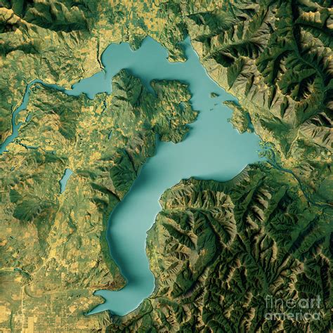 Lake Pend Oreille 3d Render Topographic Map Color Digital Art By Frank