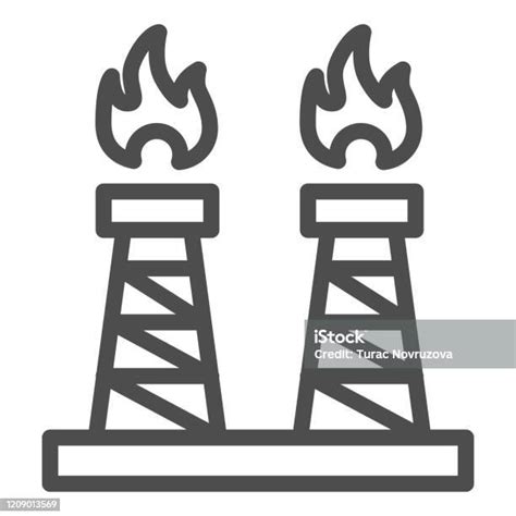 연료 생산 라인 아이콘입니다 타워 추출 가스 공정 석유 산업 벡터 디자인 개념 흰색 배경에 윤곽 스타일 그림 가솔린에 대한 스톡 벡터 아트 및 기타 이미지 Istock