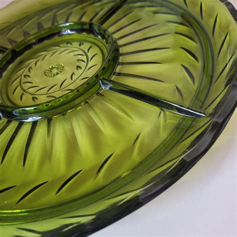 Green Glass Serving Platter Tray Etsy