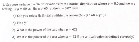suppose we have n 36 observations from a normal