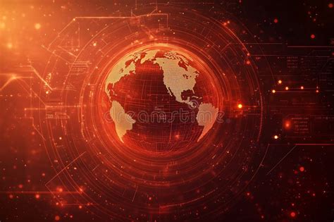 Futuristic Global Network Red Digital Earth With Circuitry And Data Streams Stock Illustration