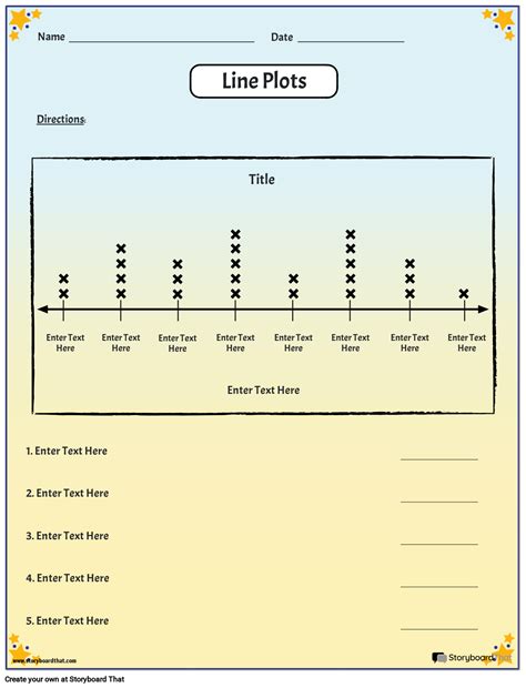 Light Blue And Yellow Themed Line Plot Worksheet