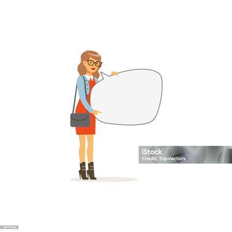 빈 메시지 보드 음성 거품 벡터 일러스트 레이 션과 아름 다운 젊은 여자 캐릭터 교육에 대한 스톡 벡터 아트 및 기타 이미지 교육 기포 널판지 Istock