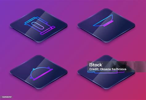 손잡이가 달린 등각선 주전자를 푸드 그릇 롤링 핀으로 덮어 놓습니다 파란색 정사각형 버튼 벡터 3차원 형태에 대한 스톡 벡터 아트 및 기타 이미지 Istock