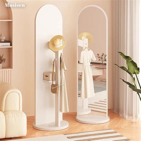 Musisen กระจก กระจกยาว กระจกหมุนได้ ราวแขวนไม้ ราวแขวนผ้า กระจกแต่งตัวตั้งพื้น ราวแขวนผ้า กระจก