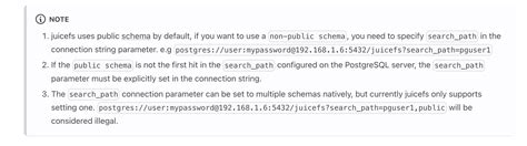 mounting a fs with postgres search path throws database is not