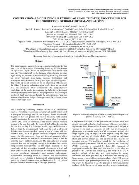 Pdf Computational Modeling Of Electroslag Remelting Esr Process Used For The Production Of