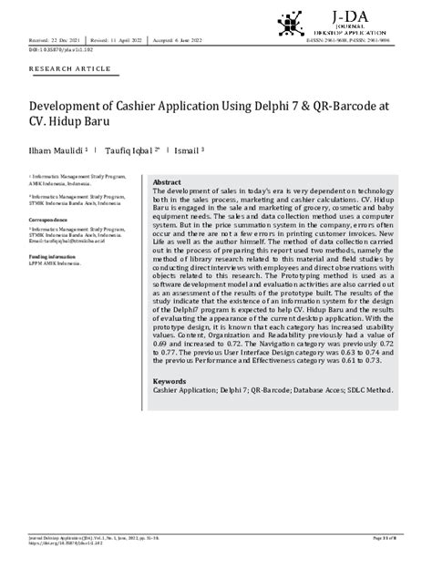 Pdf Development Of Cashier Application Using Delphi 7 And Qr Barcode At