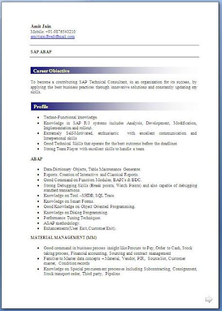 Abap Fresher Resume Format