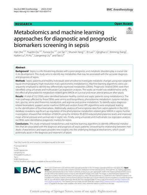 Pdf Metabolomics And Machine Learning Approaches For Diagnostic And
