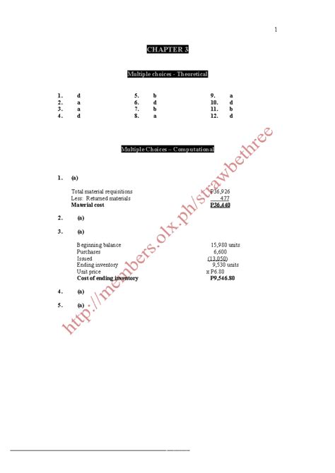 Chapter 3 Cost Acc Chapter 3 Multiple Choices Theoretical 1 D 5 B 9 A 2 A 6 D 10 D 3