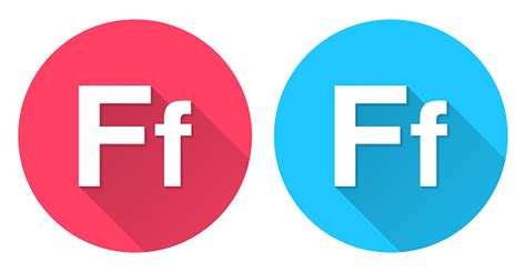 문자 F 대문자와 소문자 빨간색 또는 파란색 배경에 긴 그림자가 있는 둥근 아이콘 개념에 대한 스톡 벡터 아트 및 기타 이미지