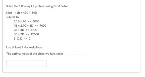Solved Solve The Following Lp Problem Using Excel Solver