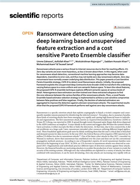 pdf ransomware detection using deep learning based unsupervised feature extraction and a cost