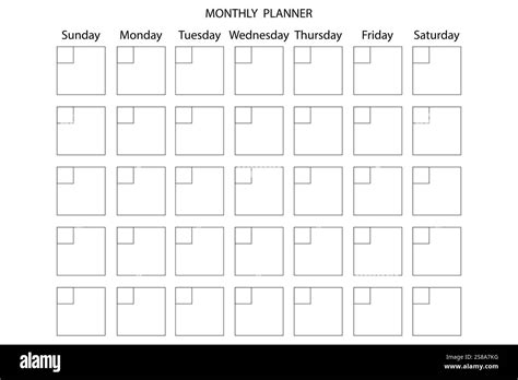 Monthly Planner Grid Simple Calendar Layout Organized Schedule Template Vector Illustration
