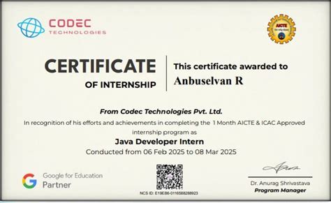 Javadevelopment Onlineinternship Learning Remotework Anbuselvan R