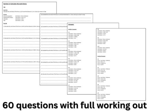 Work Done Calculation Questions And Answers Teaching Resources