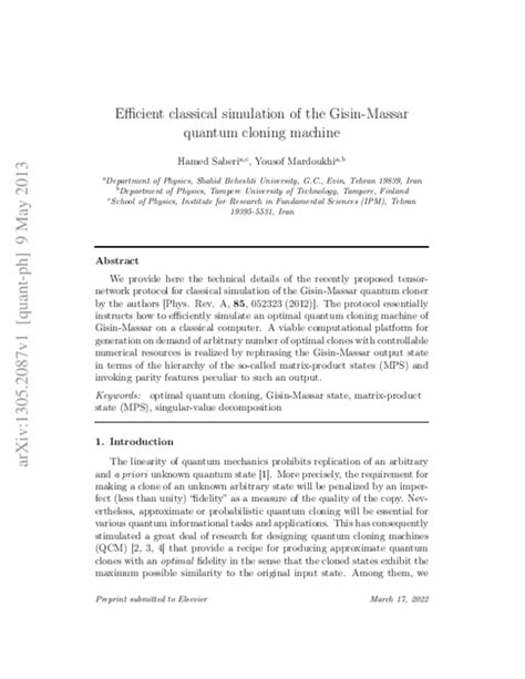 Pdf Efficient Classical Simulation Of The Gisin Massar Quantum Cloning Machine