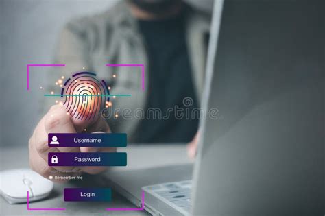 Man Use Digital Fingerprint Scanning Verification For Login Concept Of