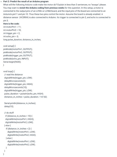 Solved Part Predict The Result Of An Arduino Program What Chegg Com