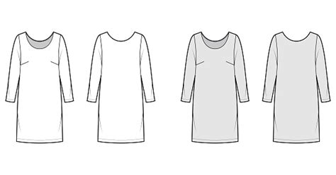 드레스 시프트 테크니컬 패션 일러스트와 긴 소매 오버사이즈 바디 무릎 길이 의 연필 스커트 의류 0명에 대한 스톡 벡터 아트 및 기타 이미지 Istock