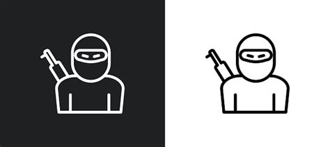 흰색과 검은색의 테러리스트 개요 아이콘입니다 Army Collection의 테러리스트 플랫 벡터 아이콘은 웹 모바일 앱 및 Ui를 위한 것입니다 군사에 대한 스톡 벡터 아트