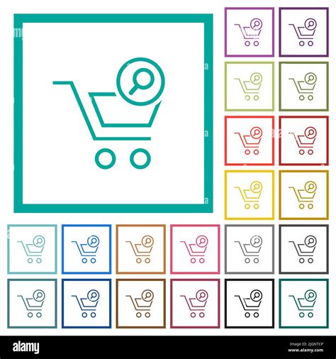 Find Cart Item Outline Flat Color Icons With Quadrant Frames On White Background Stock Vector
