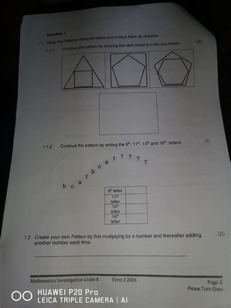 Grade 8 Memorandum Mathematics Investigation Term 2 2024 Investigating Numeric And Geometric