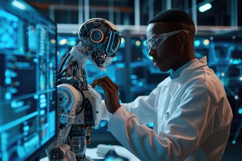 Premium Photo A Robotics Engineer Programming A Robot