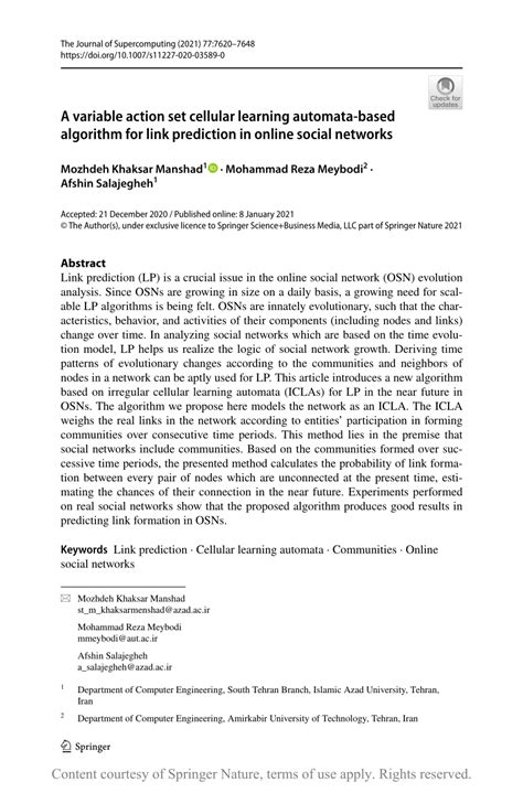 a variable action set cellular learning automata based algorithm for link prediction in online