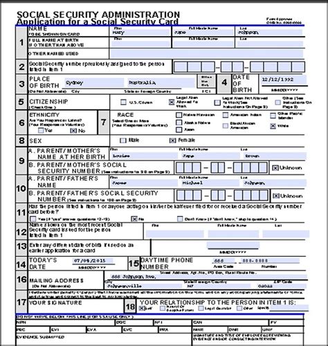 Social Security Card Application Form Printable Printable Forms Free Online