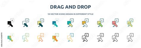 Drag And Drop Icon In 18 Different Styles Such As Thin Line Thick Line
