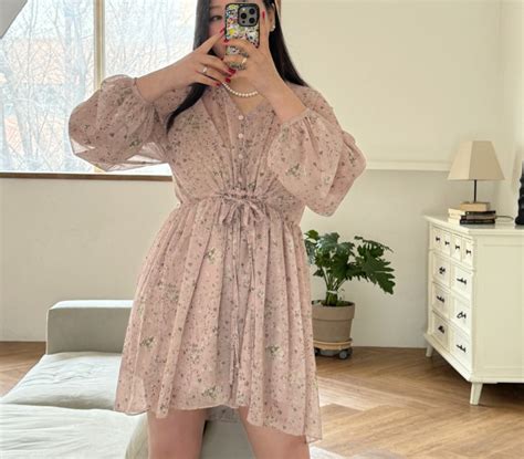 하이해니 샤랄라 쉬폰 플라워 미니원피스 레이어드블라우스