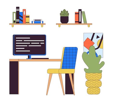 Premium Vector Comfortable Home Office 2d Linear Cartoon Objects