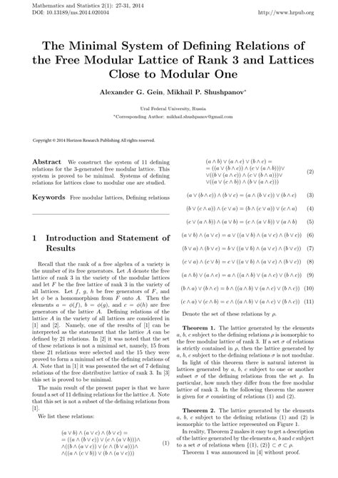 Pdf The Minimal System Of Defining Relations Of The Free Modular Lattice Of Rank 3 And