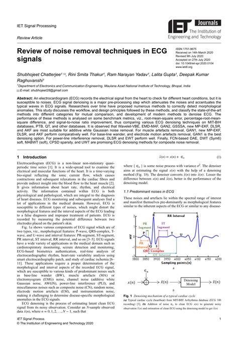 Pdf Review Of Noise Removal Techniques In Ecg Signals