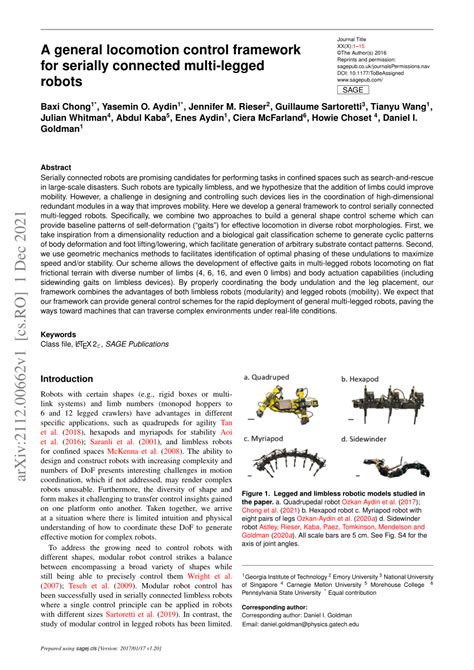 Pdf A General Locomotion Control Framework For Serially Connected Multi Legged Robots