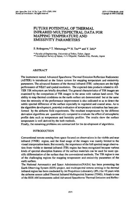 Pdf Future Potential Of Thermal Infrared Multispectral Data For Mapping Temperature And