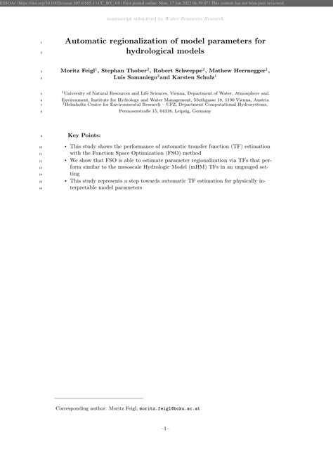 Pdf Automatic Regionalization Of Model Parameters For Hydrological Models