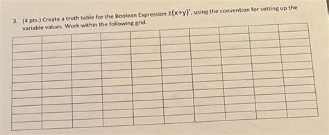 Solved 3 4 Pts Create A Truth Table For The Boolean