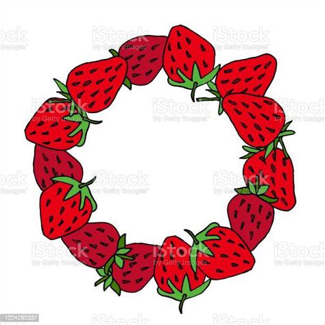 딸기 스톡 일러스트레이션 벡터 핸드 드로잉 인쇄를위한 디자인 요소 스크랩 북 엽서가있는 프레임 건강한 생활방식에 대한 스톡 벡터 아트 및 기타 이미지 Istock