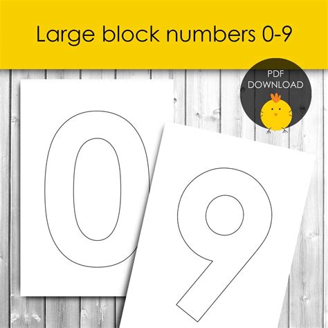 Large Block Numbers 0 9 Printable For Number Practice And Colouring Craft Etsy